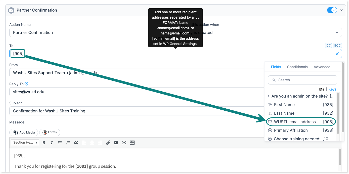 Sending Email Notifications for Submitted Forms - WashU Web Theme